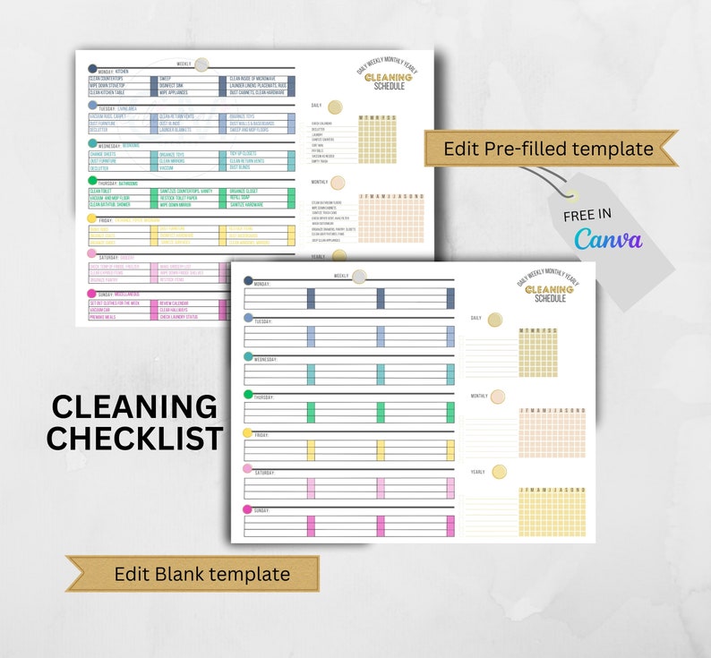 Editable Cleaning Checklist Printable Cleaning Schedule - Etsy