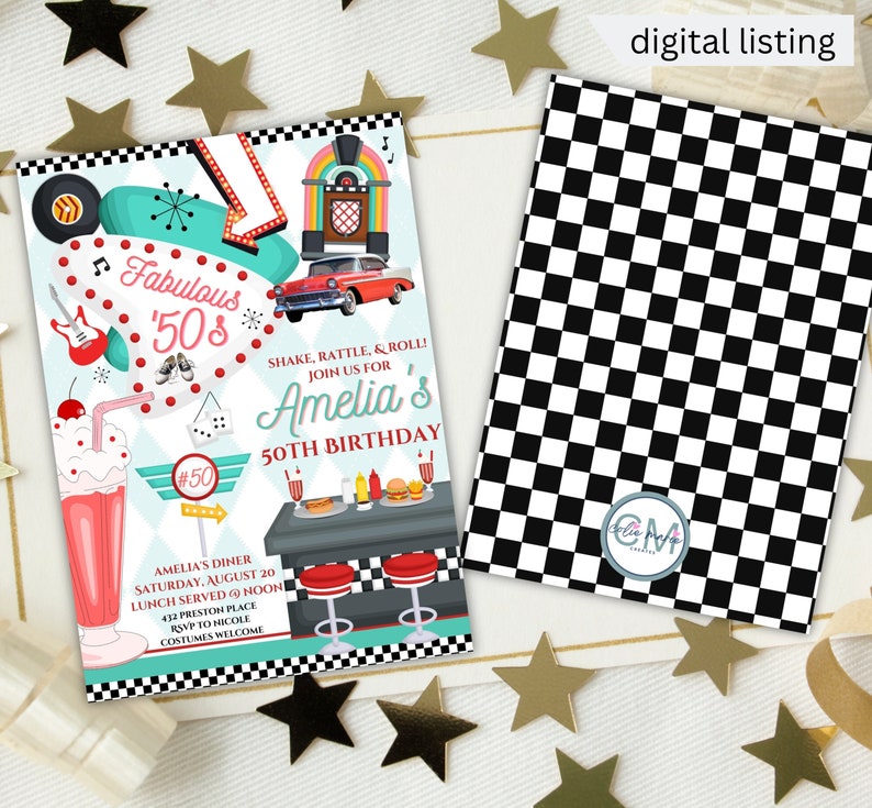 50 and Fabulous Invitation, Fifties Diner Party Décor, Sock Hop ...