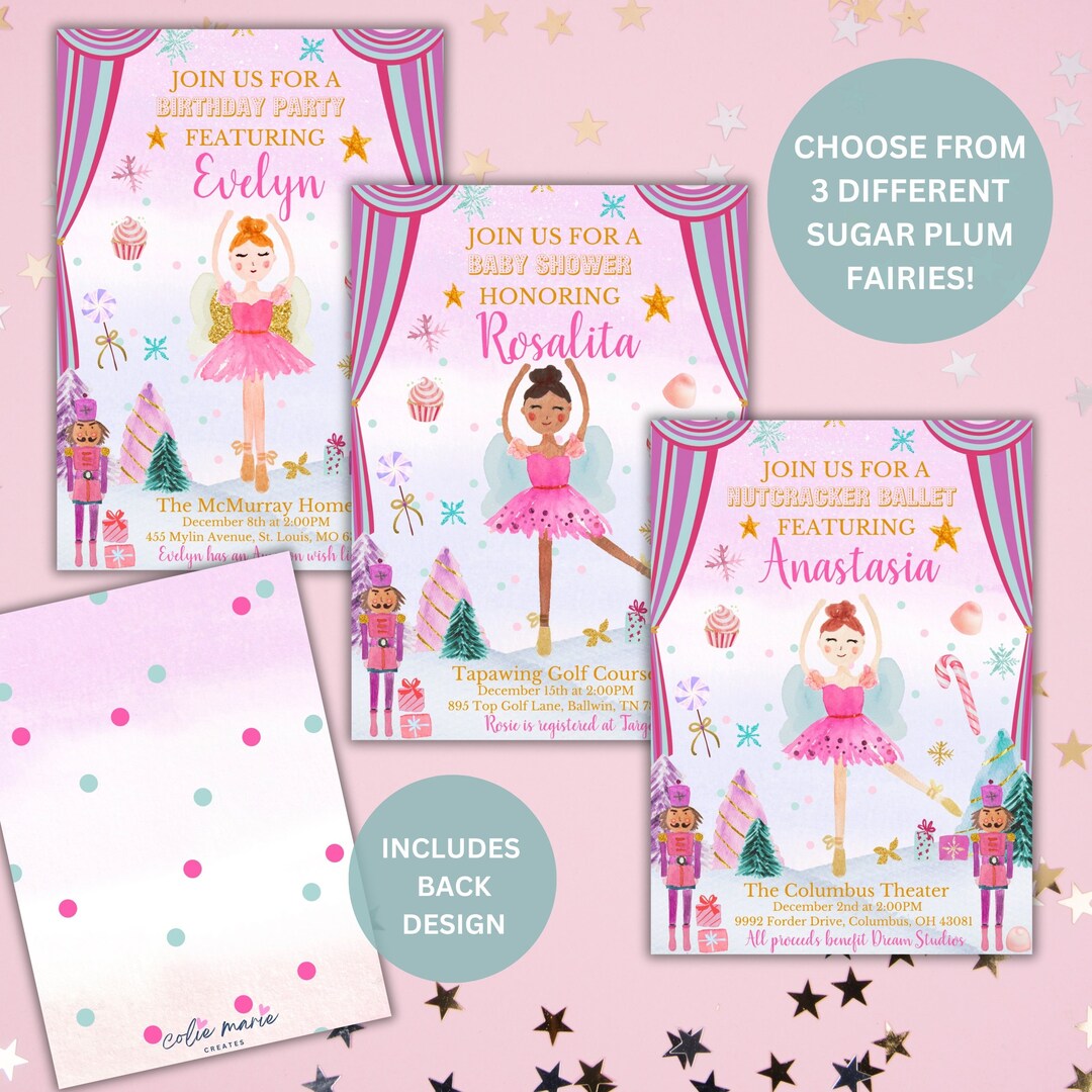 Nutcracker Invitation, Sugar Plum Fairy Dancer, Watercolor Ballerina ...