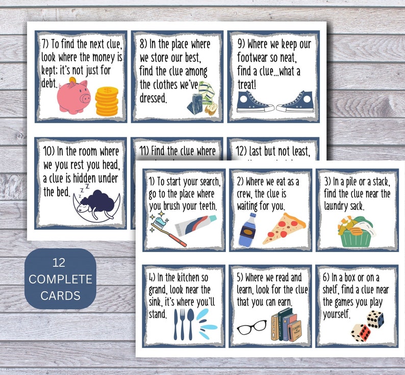 Family Scavenger Hunt, Treasure Hunt Cards, Kids Indoor Clue Game - Etsy