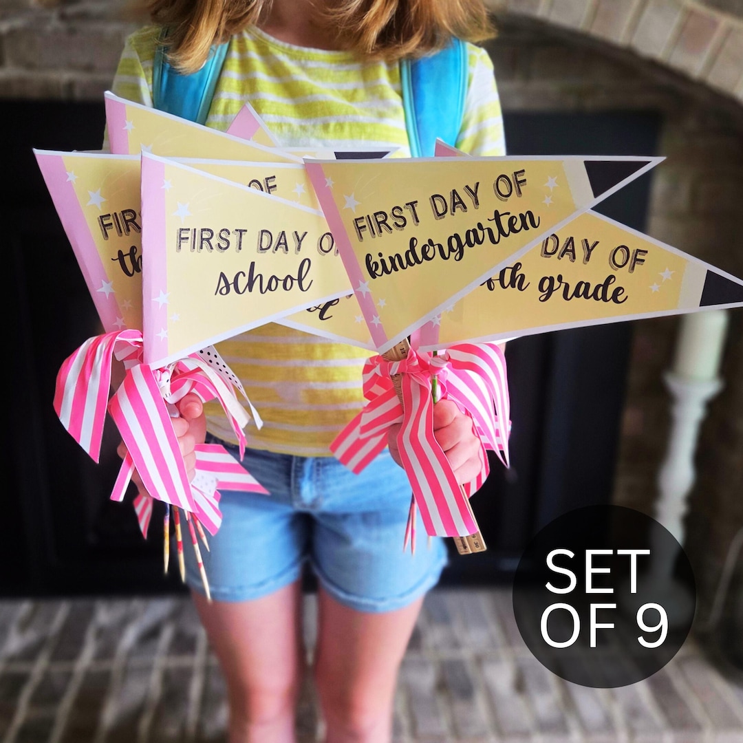 School Pennant Flags, Back to School Prop, First Day Sign, School Photo ...