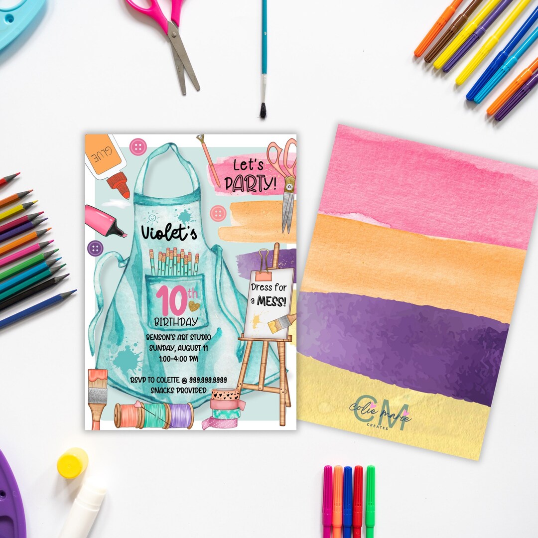 Art Party Invite, Let's Party Birthday Invitation, Arts and Crafts Camp ...