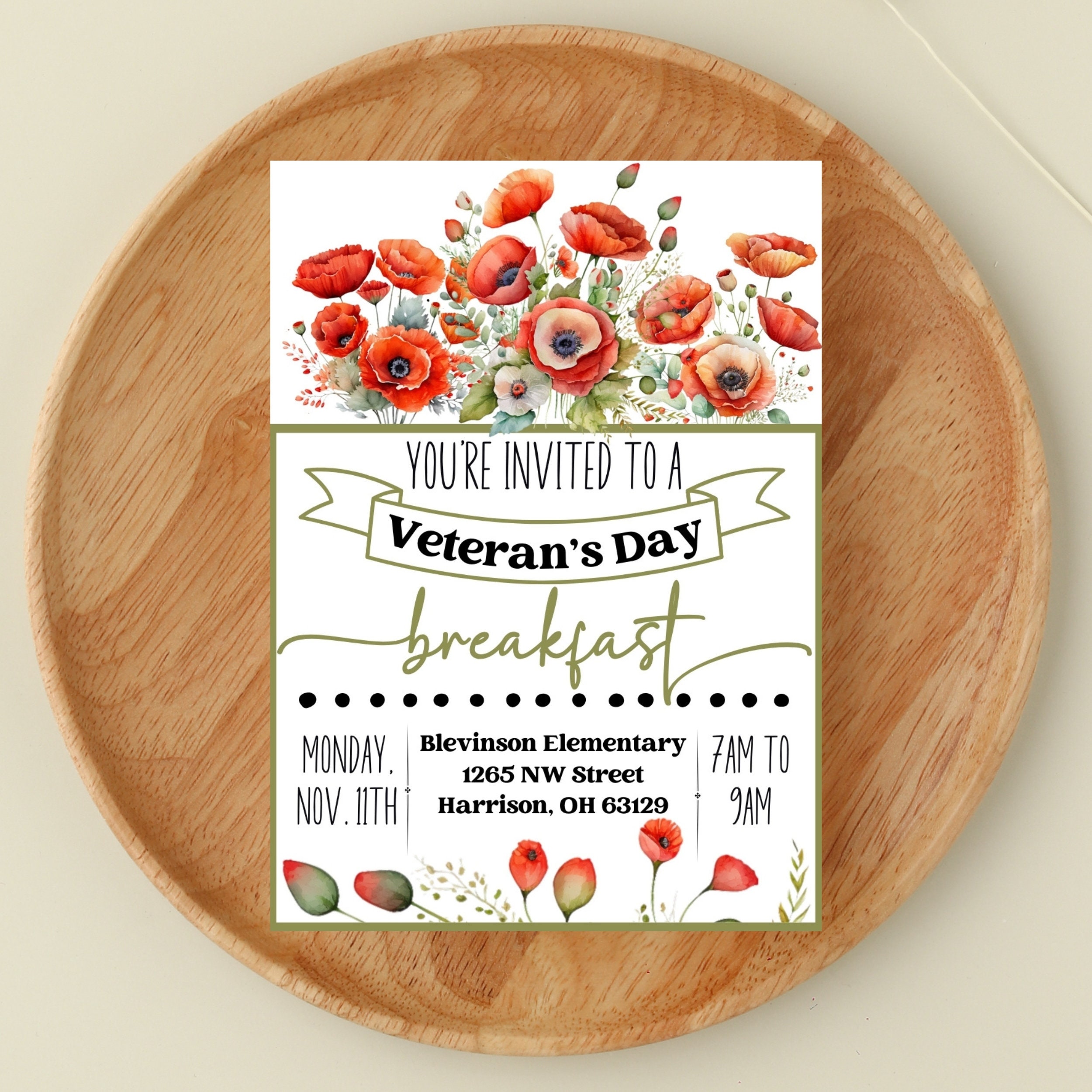 Veteran's Day Poppy Invitation, Memorial Day Party Invite, Lest We ...