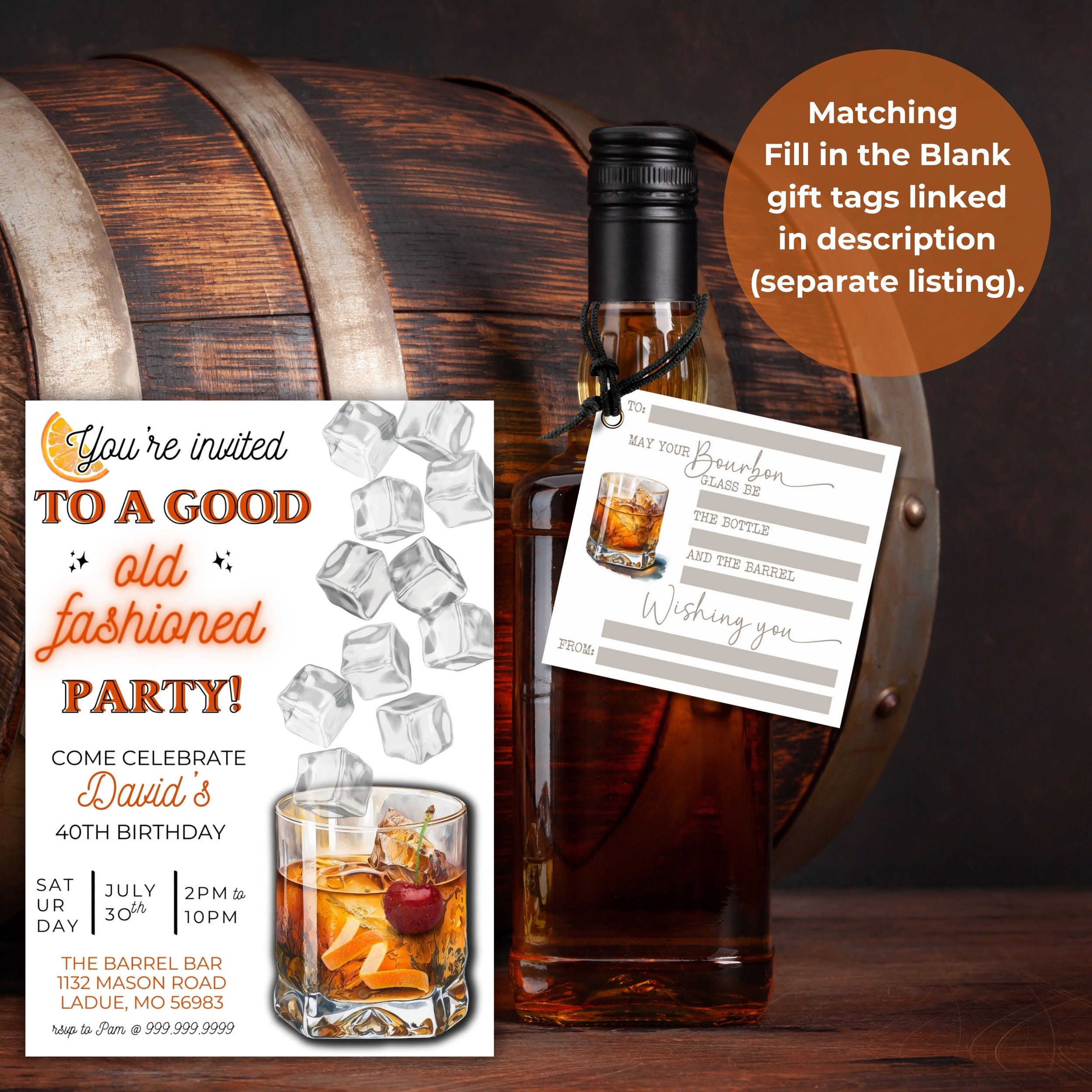 Old Fashioned Invite, Bourbon Party Invitation, Whiskey Lover Card ...