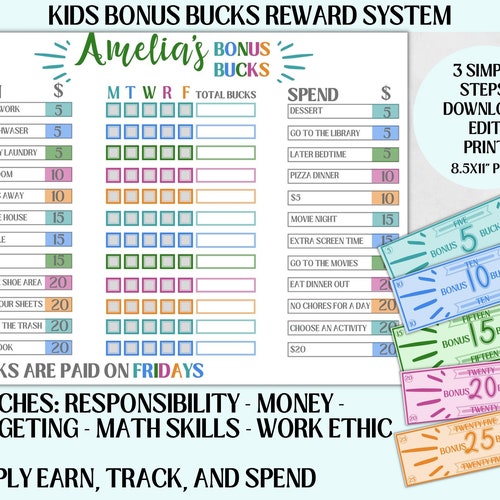 Editable Reward Bucks for Kids Play Money Pretend Money - Etsy
