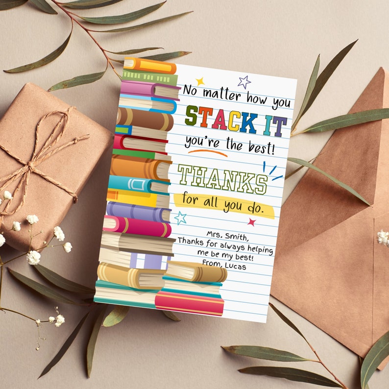 Book Lover Greeting Card, Librarian Thank You Card, Teacher ...