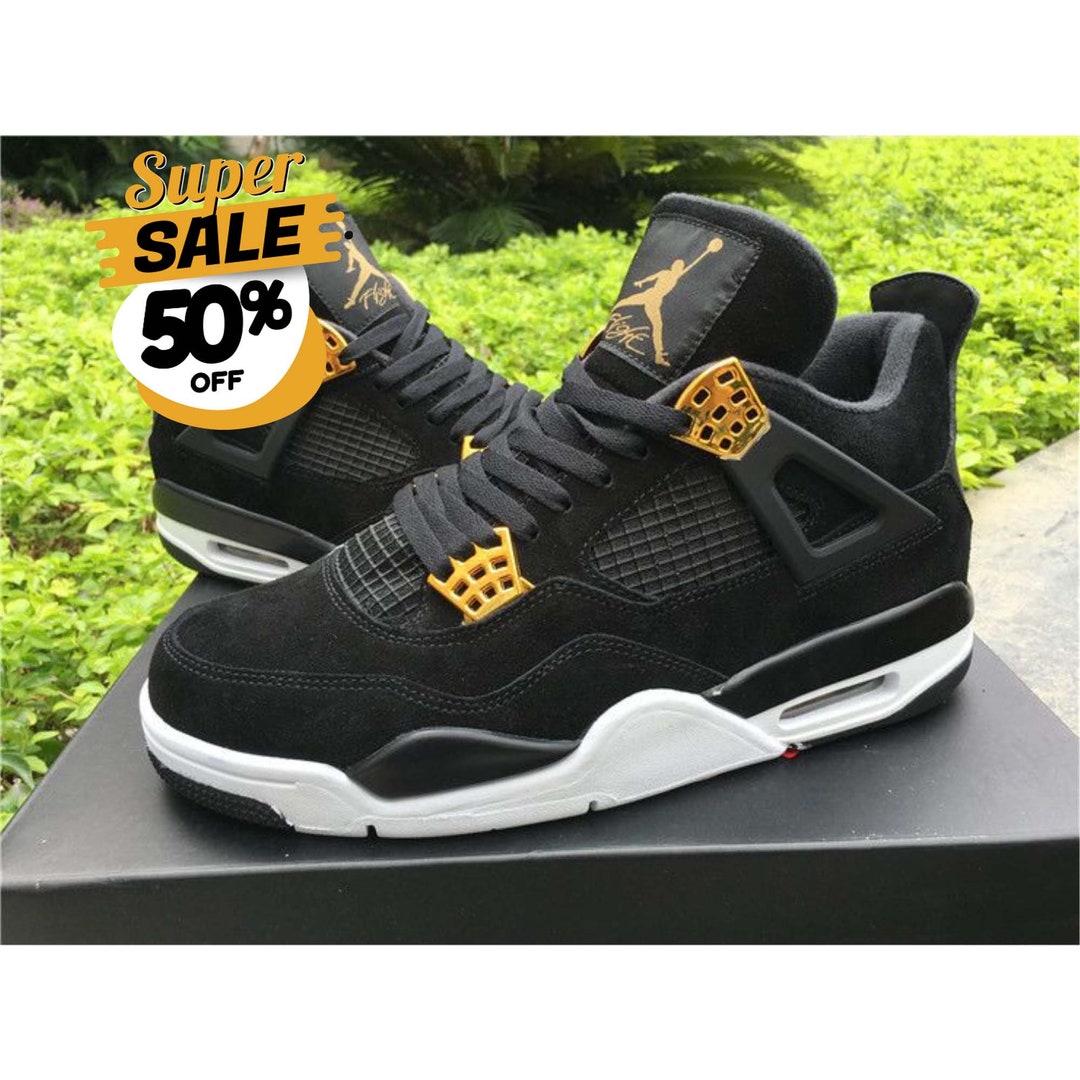 Jordan 4 Retro Royalty Black Suede/metallic Gold - Etsy