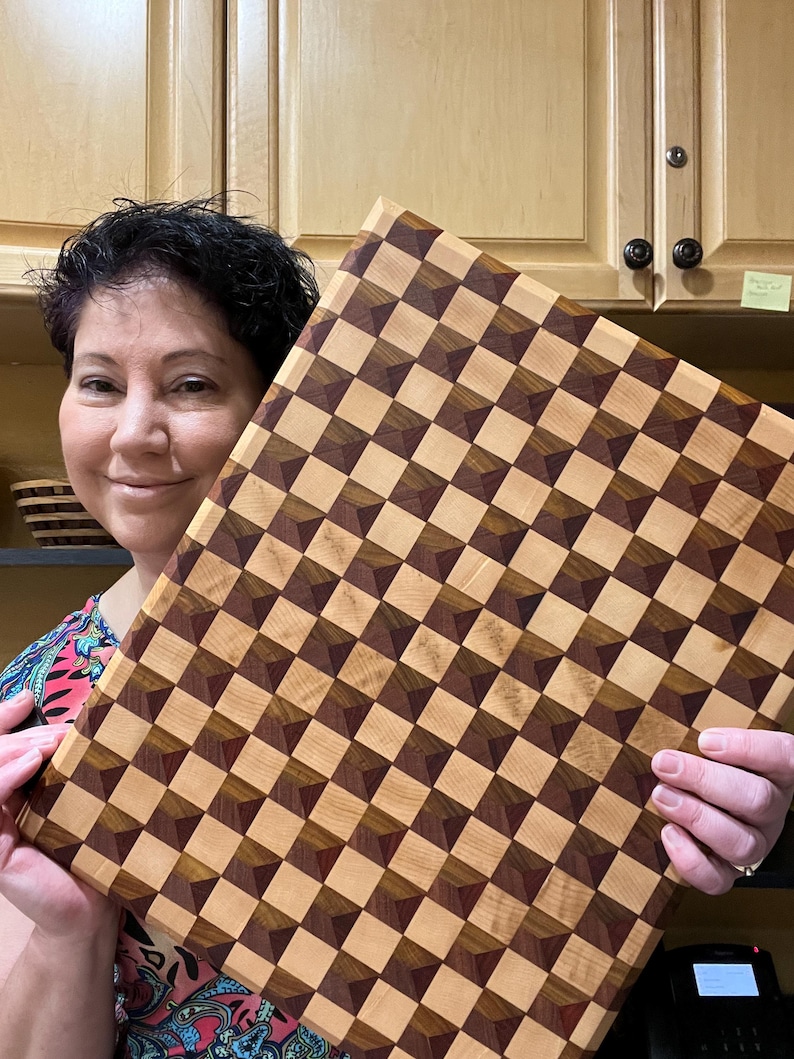 3D End Grain Wood Cutting Board: Multi-colored Checkerboard Butcher ...
