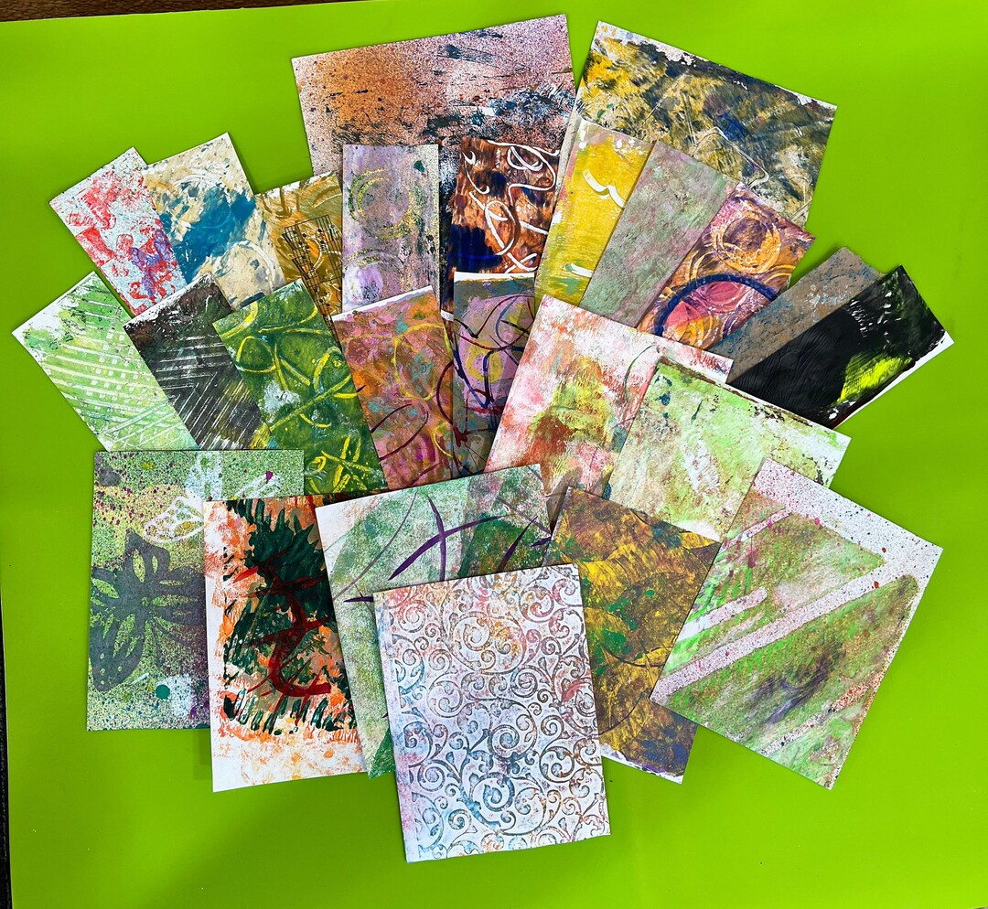 25 Piece Abstract Hand Painted Collage Paper Pack 273 Random Colors and ...