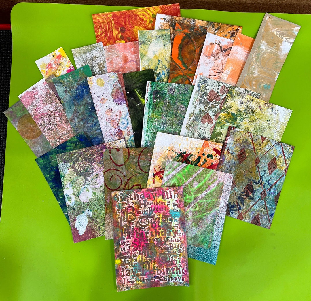 25 Piece Abstract Hand Painted Collage Paper Pack 279 Random Colors and ...