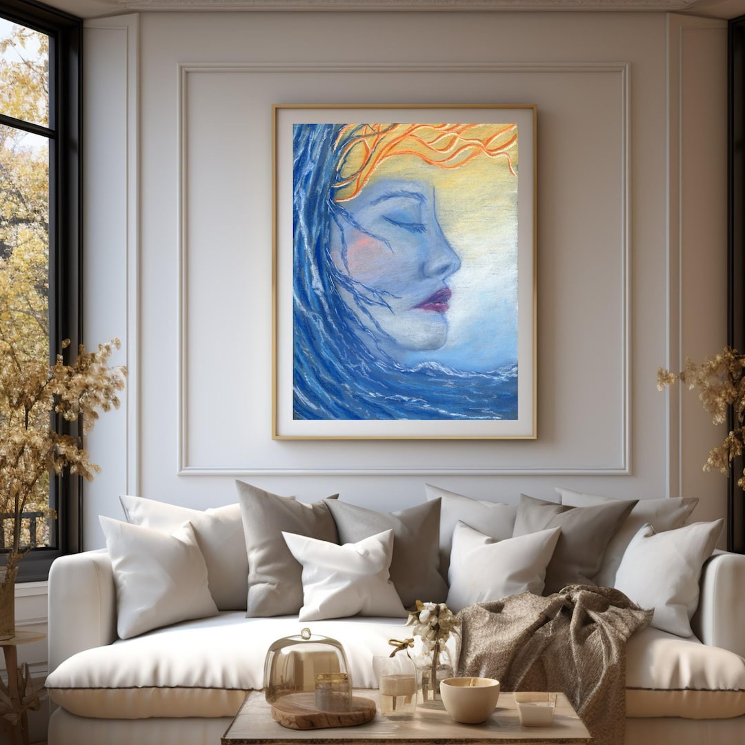 Abstract Woman's Face Ocean Waves, Drowning Girl Mental Health Artwork ...