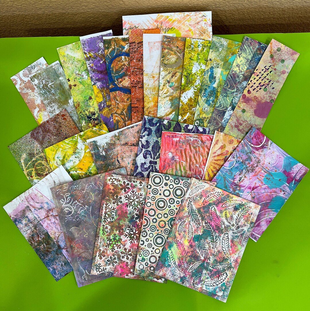 25 Piece Abstract Hand Painted Collage Paper Pack 293 Random Colors and ...