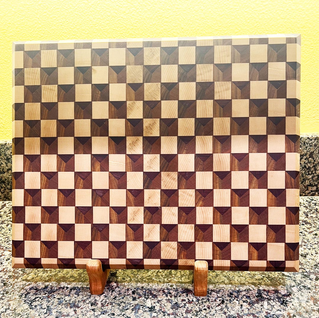 3-D End Grain Multi-colored Wood Cutting Board Hand Made 17x13.5x1 ...