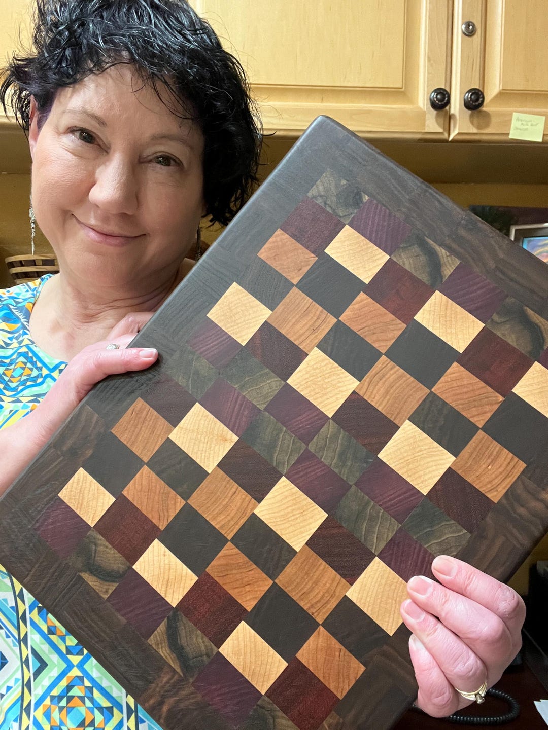 End Grain Multi-colored Wood Cutting Board Hand Made 16x12x1 Mixed 5 ...