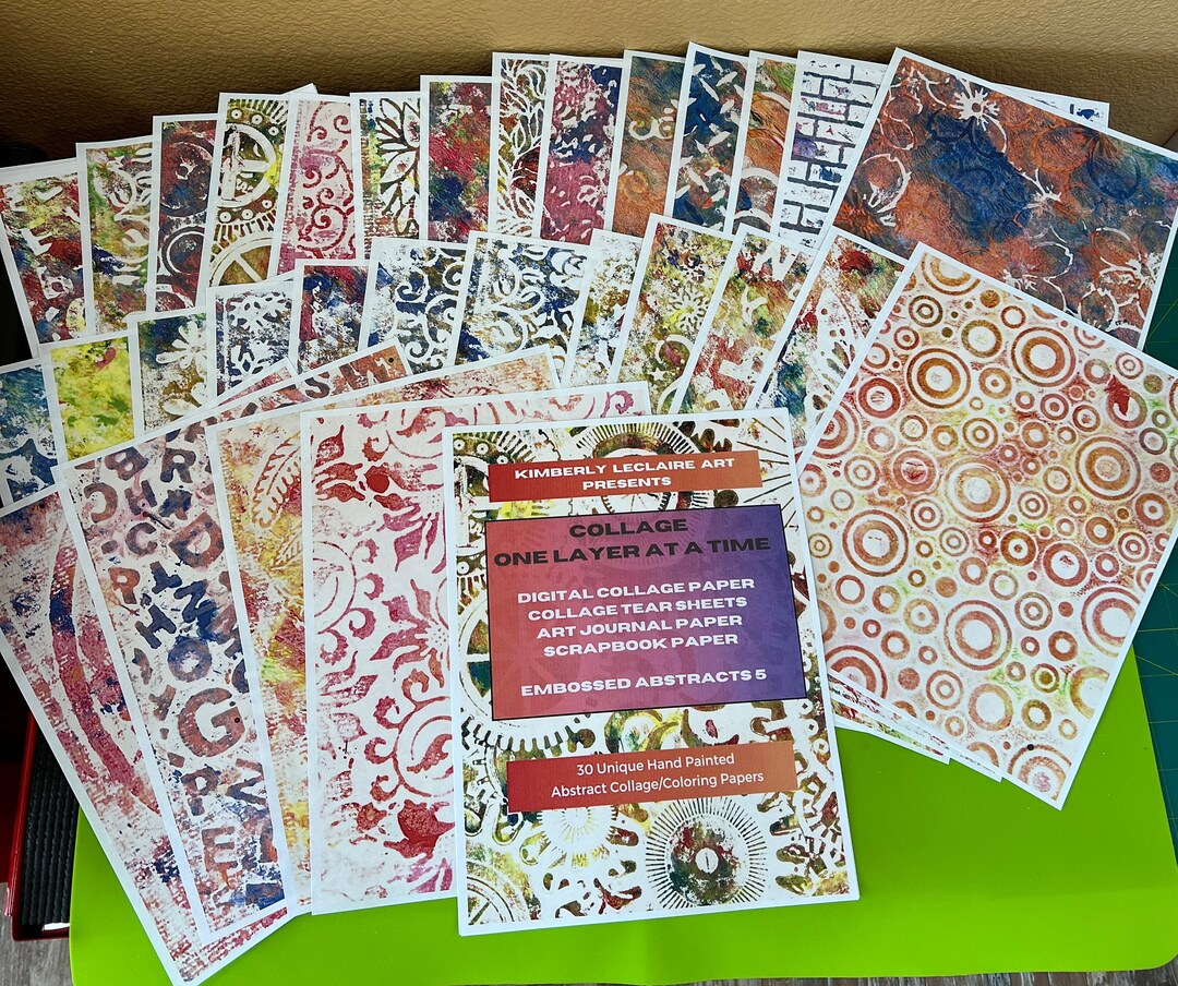 Digital Paper Collage Book Download Embossed Abstracts 5 Junk Journal ...