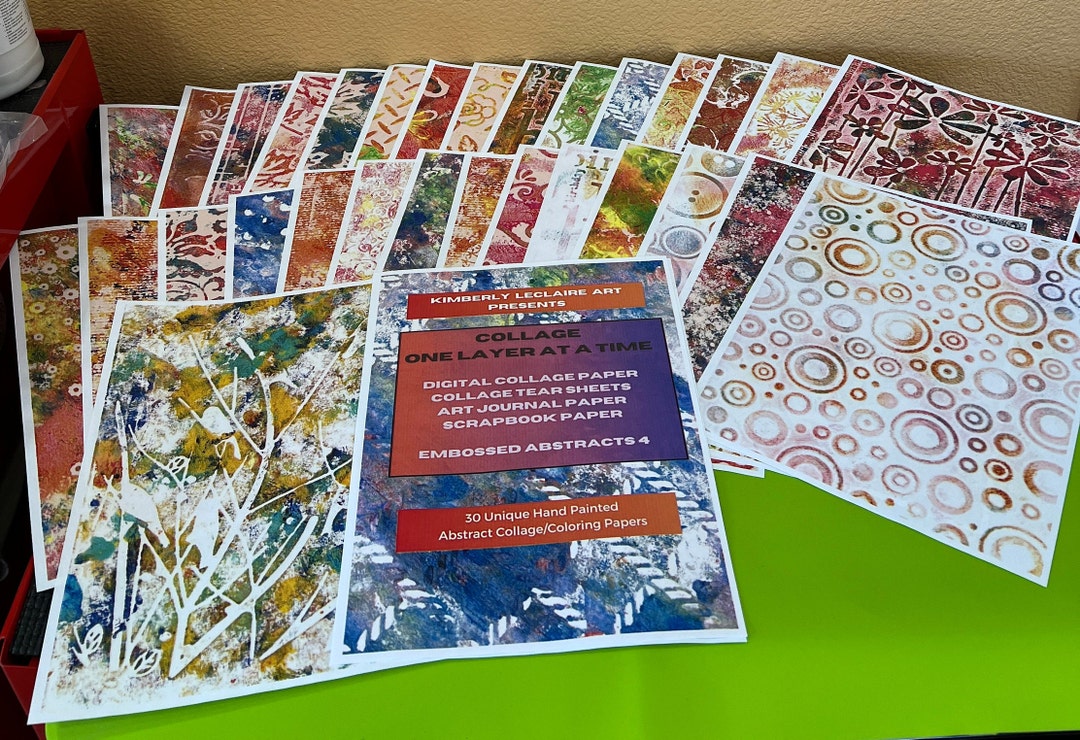 Digital Paper Collage Book Download Embossed Abstracts 4 Junk Journal ...