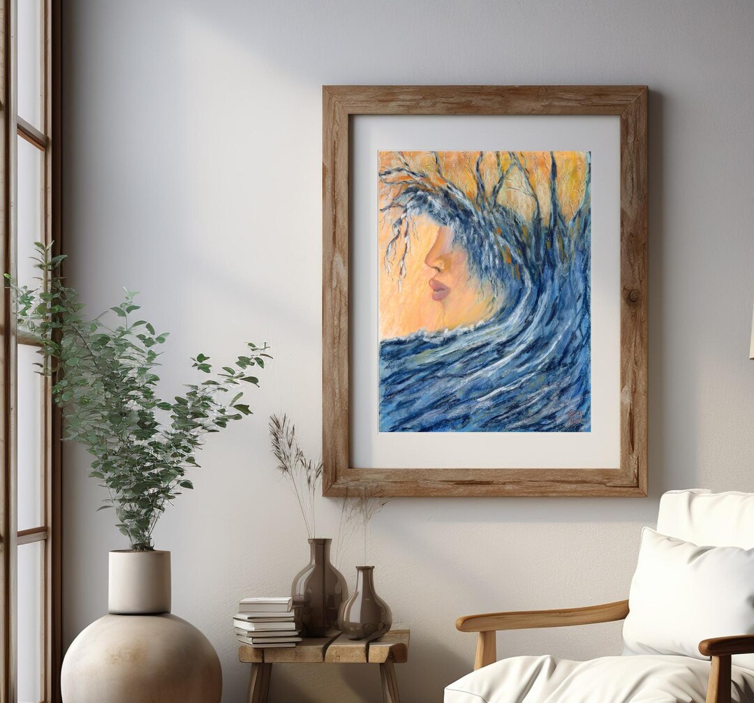 Abstract Ocean Waves and Woman's Face, Drowning Girl Surrealism. Unique ...