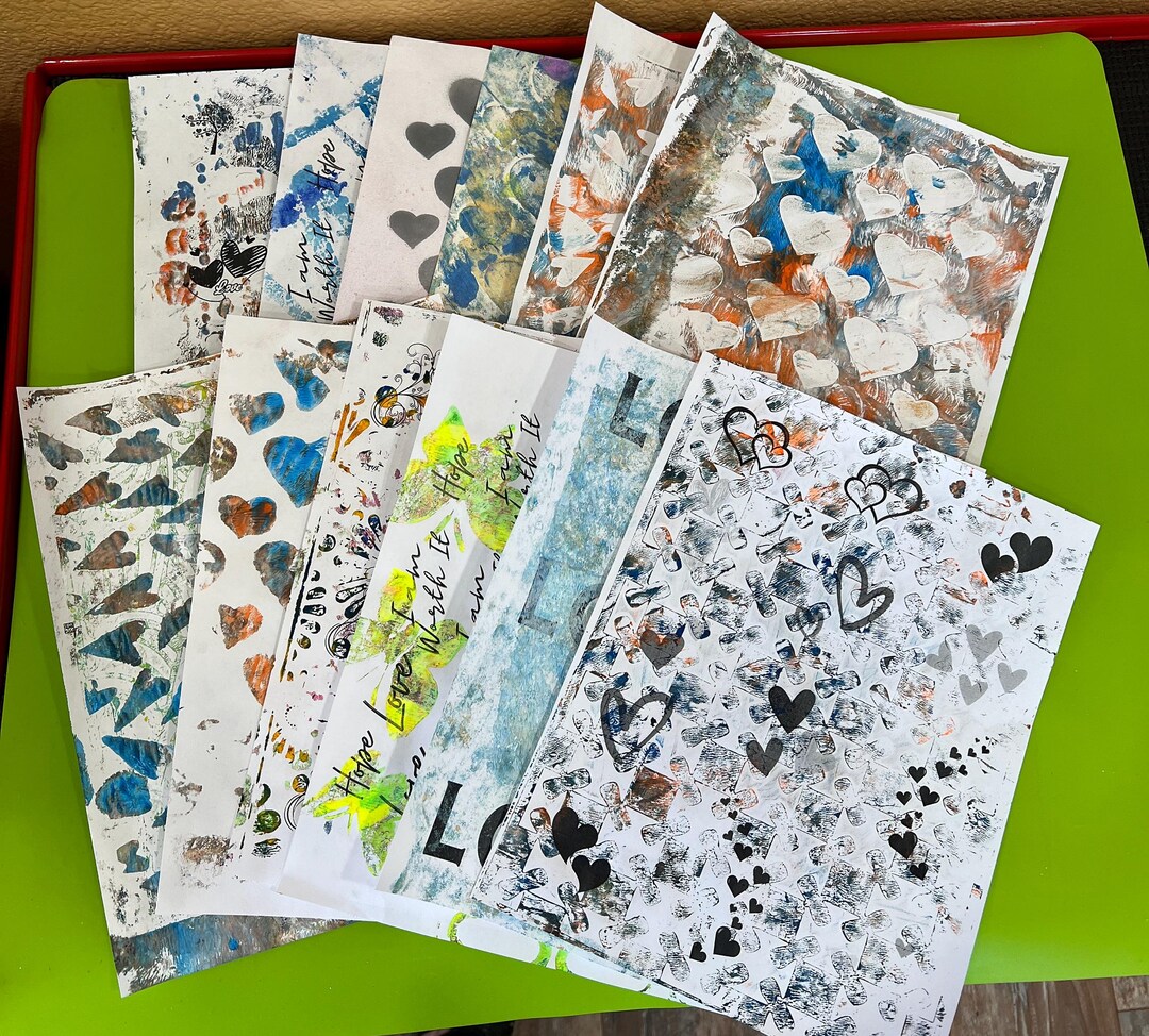 12 8.5x11 Abstract Hand Painted Papers and Gelli Prints Collage Random ...