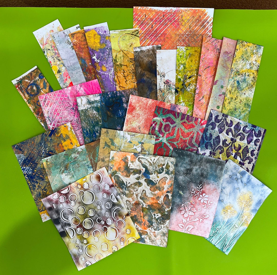 25 Piece Abstract Hand Painted Collage Paper Pack 290 Random Colors and ...