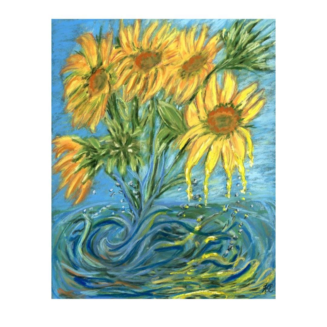 Salvador Dali Inspired Sunflower Pastel Painting: Surreal Floral Art ...
