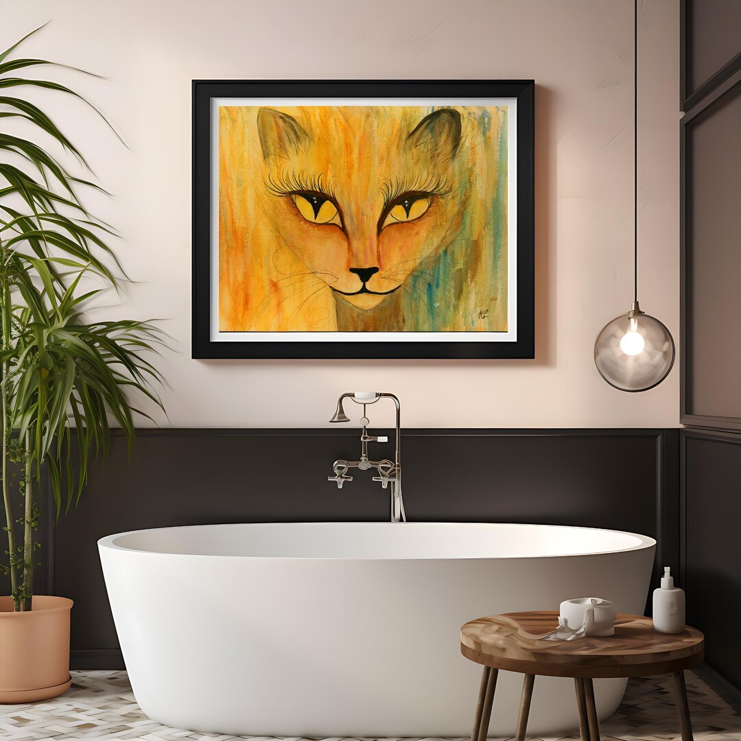 Reproduction Prints Abstract Orange Cat Face Curly Whiskers Hand ...