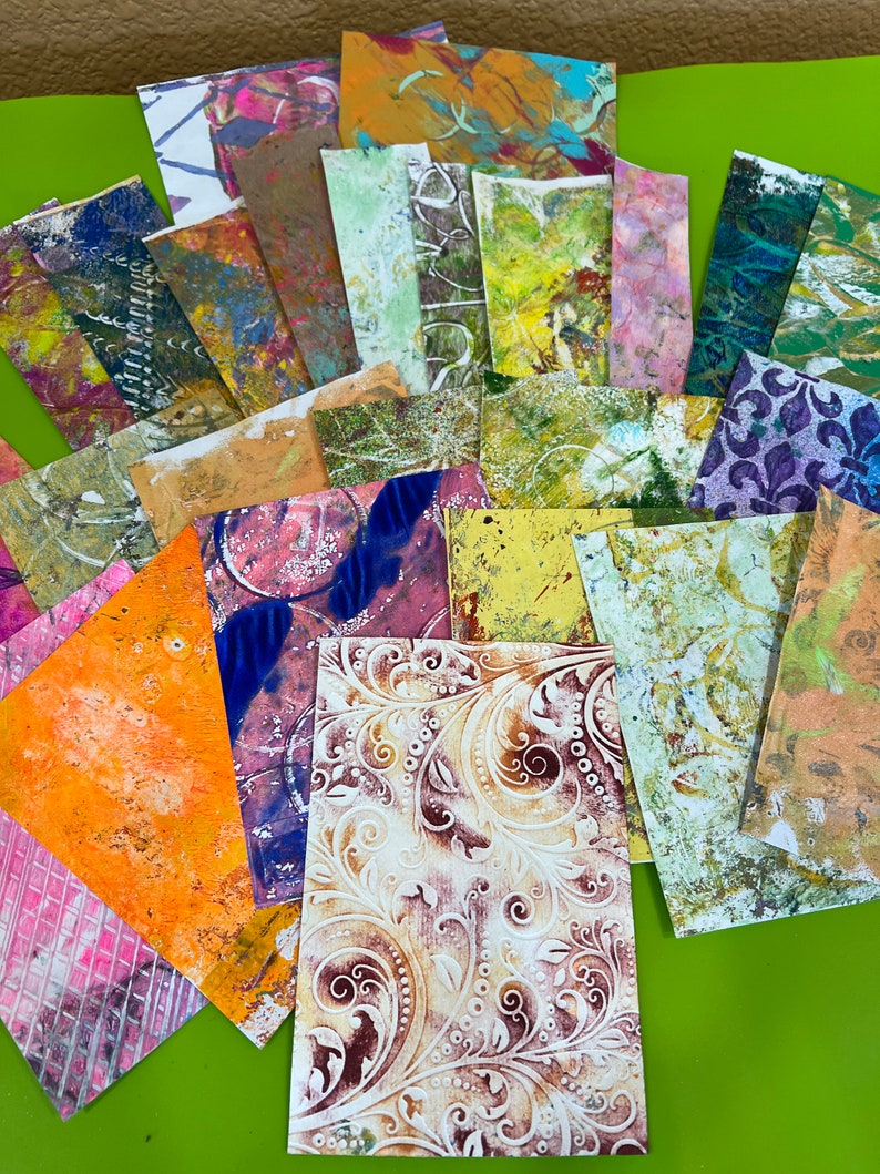 25 Piece Abstract Hand Painted Collage Paper Pack 287 Random Colors and ...