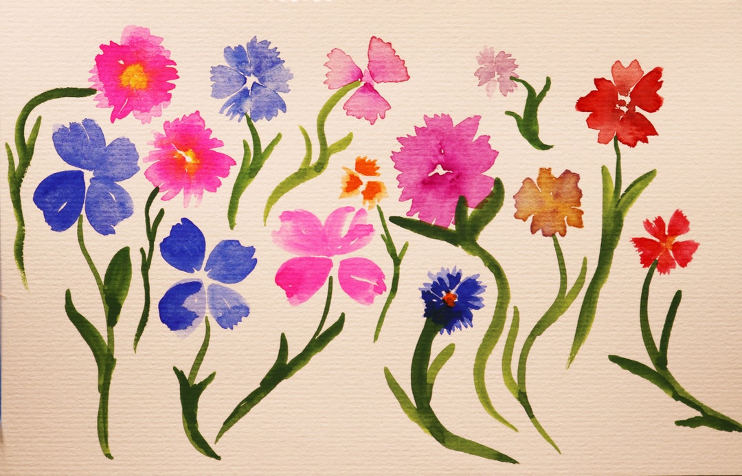 5.5x8.5 Original Spring Flowers - Tiny Painting - Watercolor Random ...