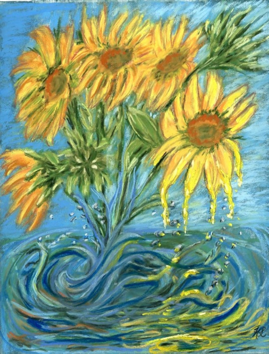 9x12 Abstract Surreal Sunflower Original Pastel Fantasy Artwork ...