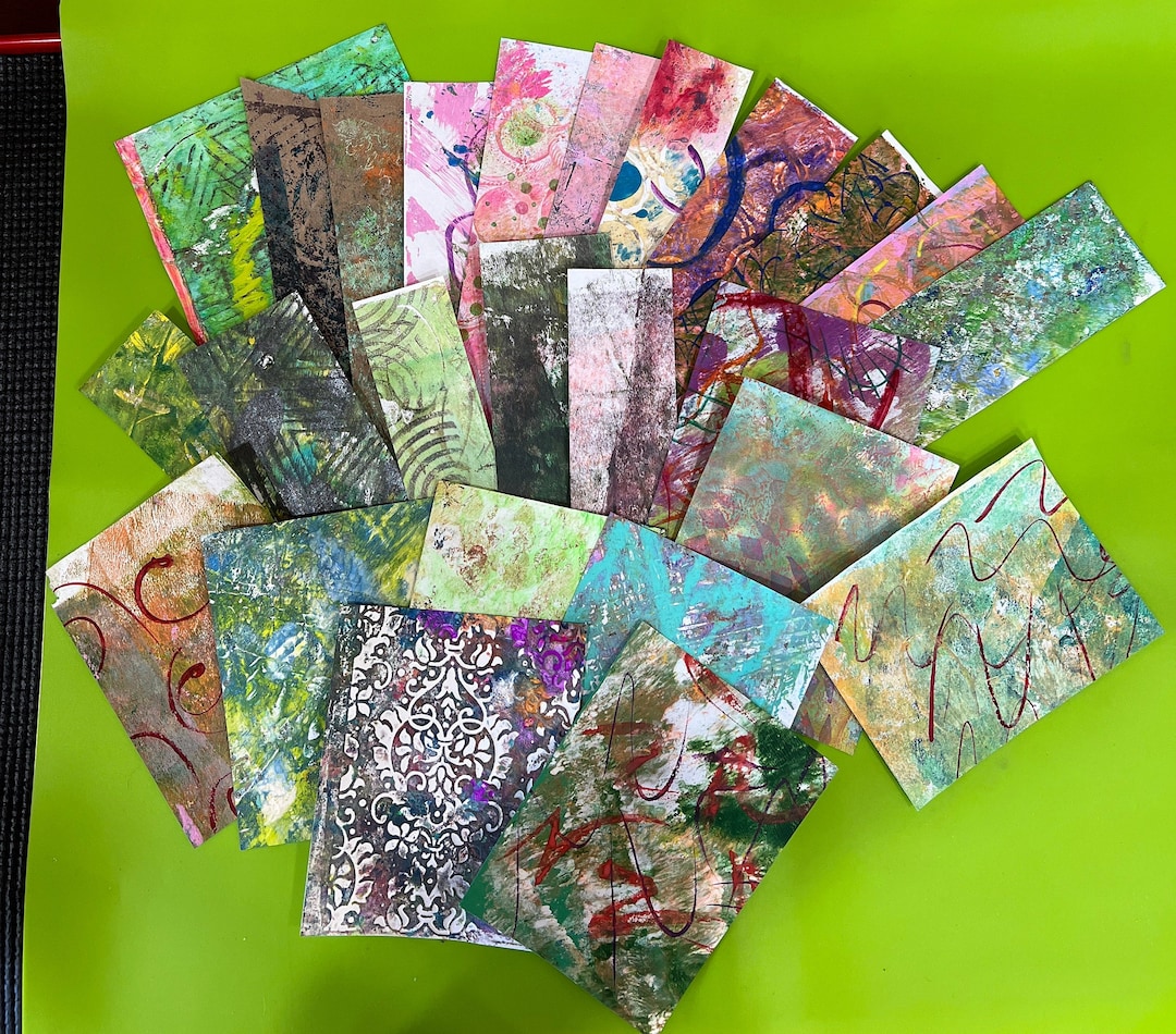 25 Piece Abstract Hand Painted Collage Paper Pack 270 Random Colors and ...