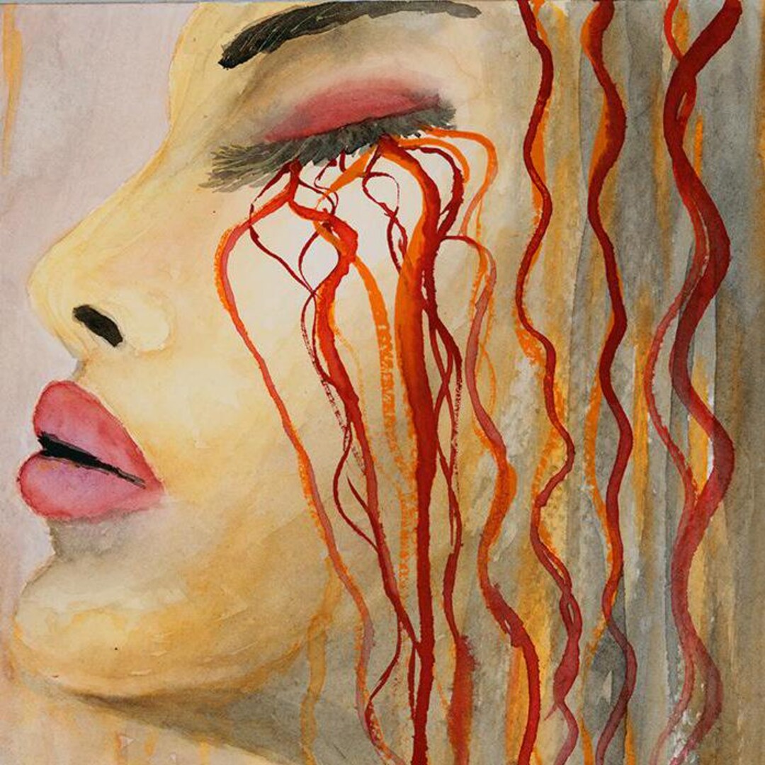 8x10 Tears of Flame Woman Watercolor Abstract Realism Mental Health Art ...
