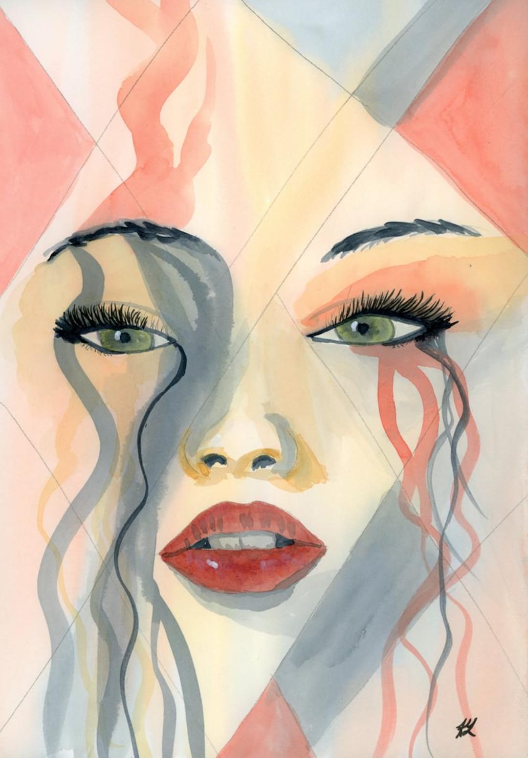 Watercolor Portrait: Abstract Woman's Face in Tears, Earth Tones - Etsy