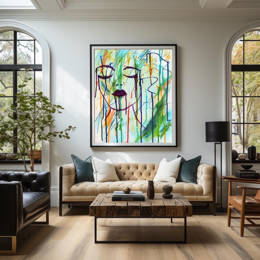 Drippy Abstract Print Hand Painted Colorful Painting Woman's Face ...