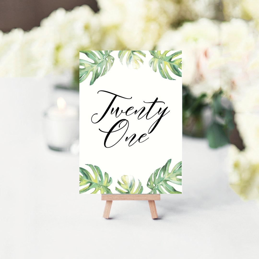 Tropical Table Numbers Printable Table Numbers Palm Leaves - Etsy