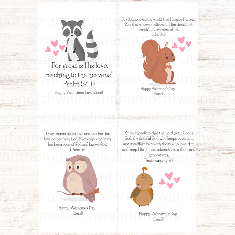 Animal Bible Verse Valentine's Cards for Kids Printable Bible Verse ...