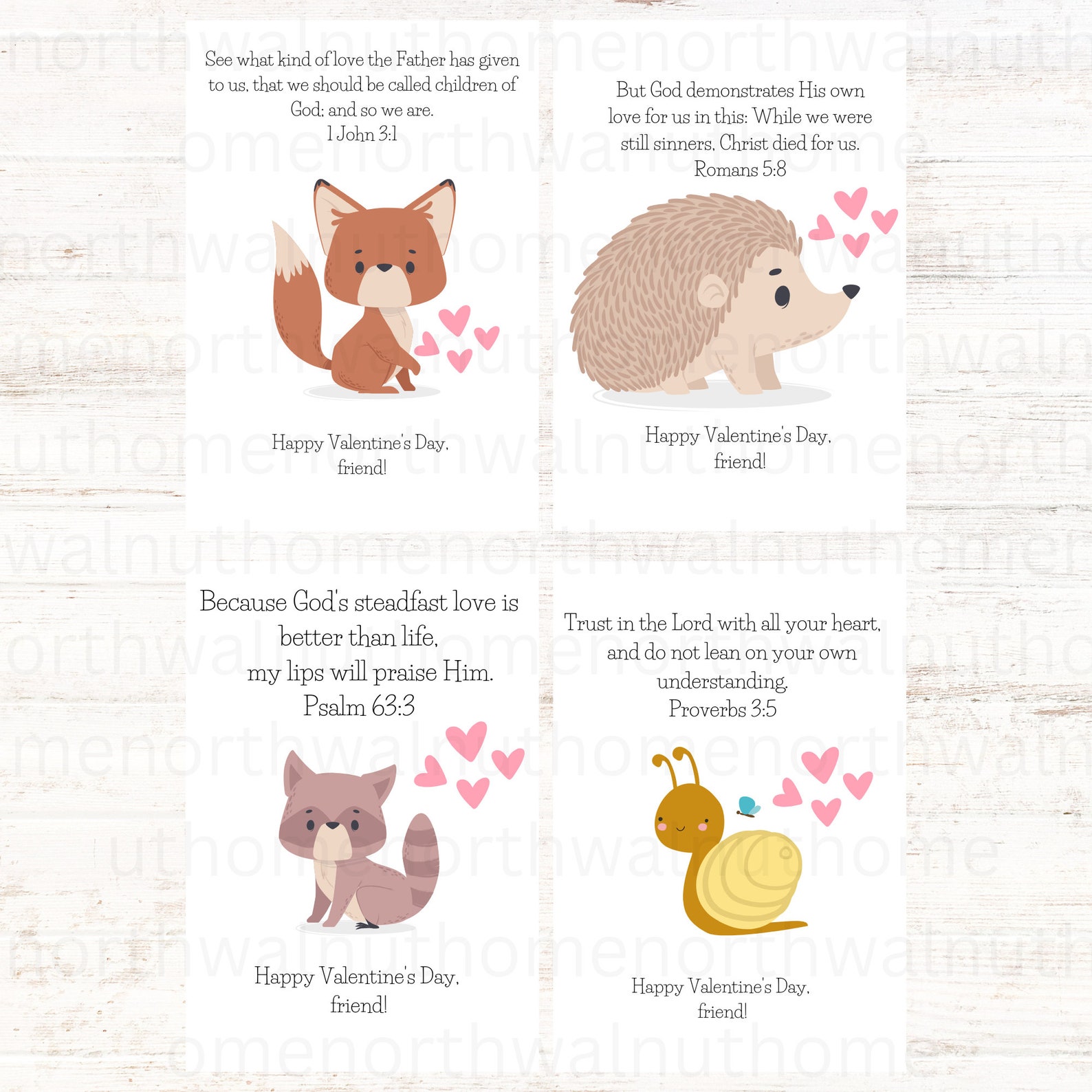 Animal Bible Verse Valentine's Cards for Kids Printable Bible Verse ...