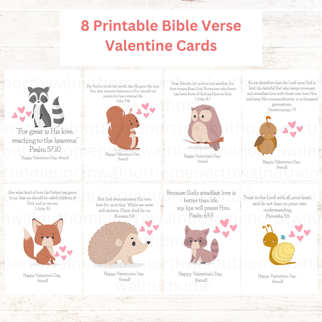 Animal Bible Verse Valentine's Cards for Kids Printable Bible Verse ...