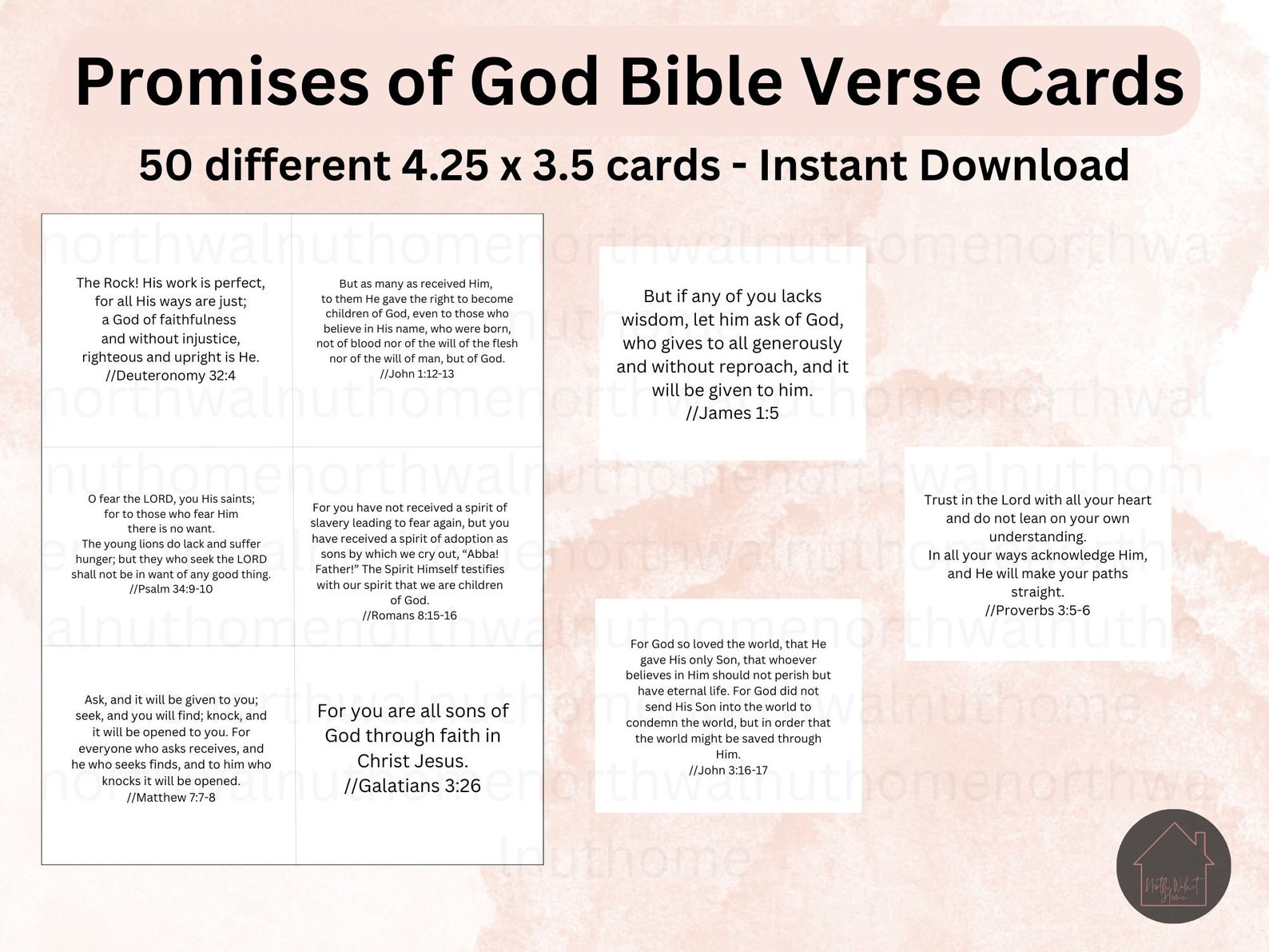50 Promises of God Bible Verse Cards, White Cards, Digital Download ...