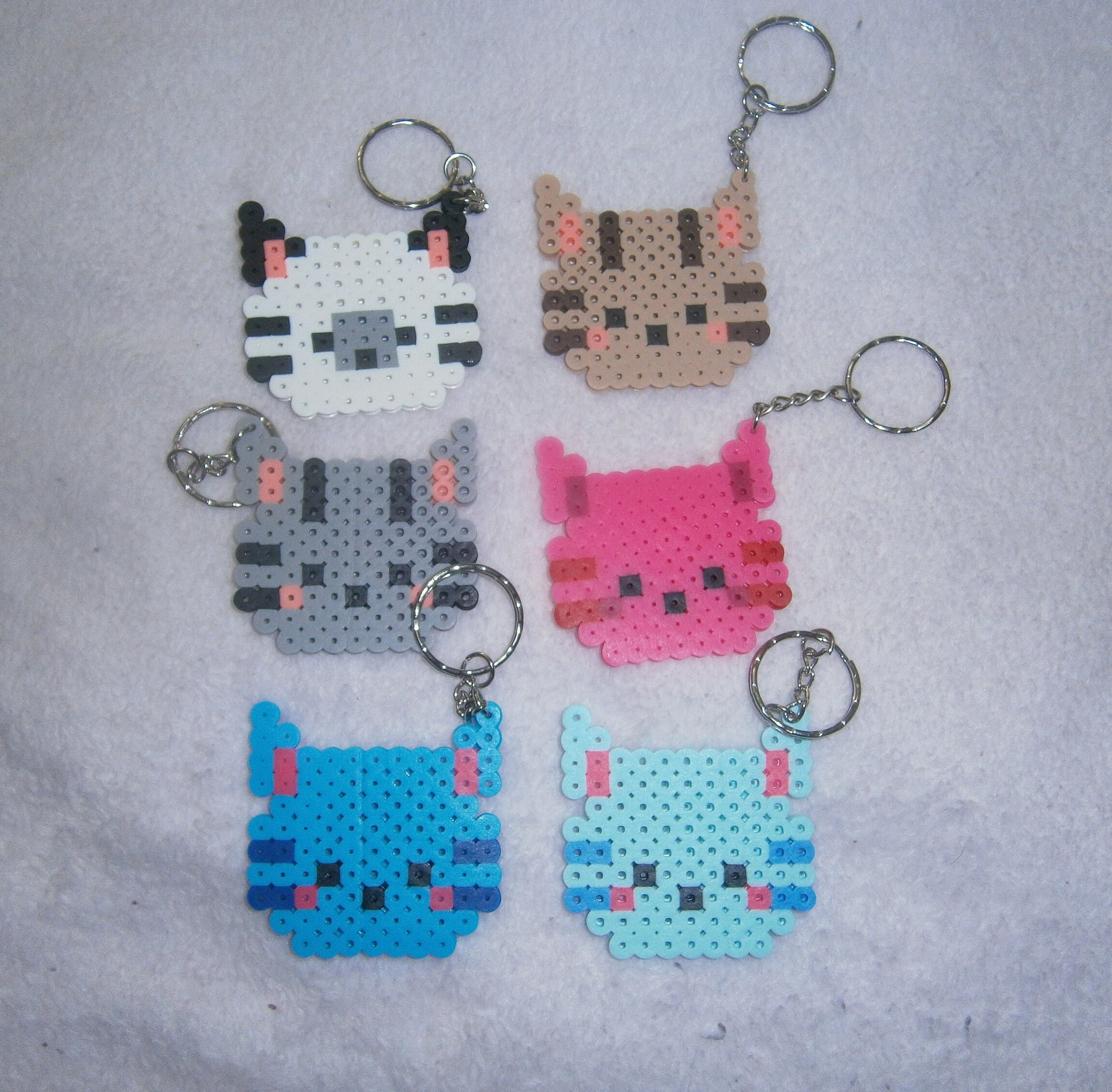 Handmade Perler Bead Cat Keychains Lot of 6 - READY TO SHIP - Etsy