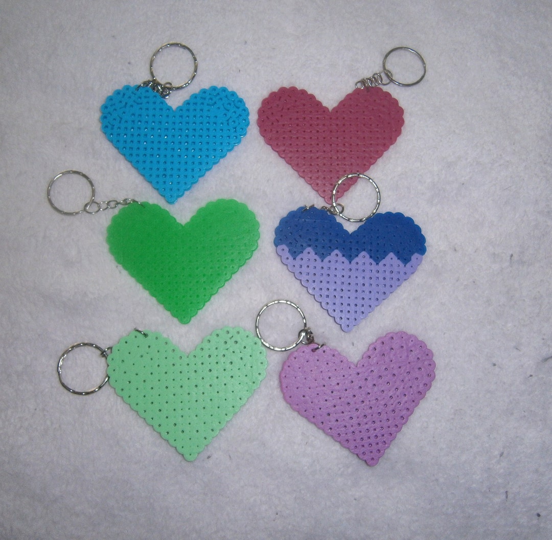 Handmade Perler Bead Heart Keychains Lot of 6 - READY TO SHIP - Etsy