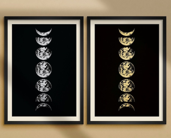 Moon Phases Foil Art Print Moon Shiny Metallic Poster Moon | Etsy