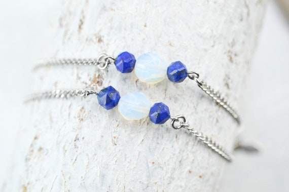 Lapis Lazuli Opaline Bar Bracelet Delicate and Stackable | Etsy