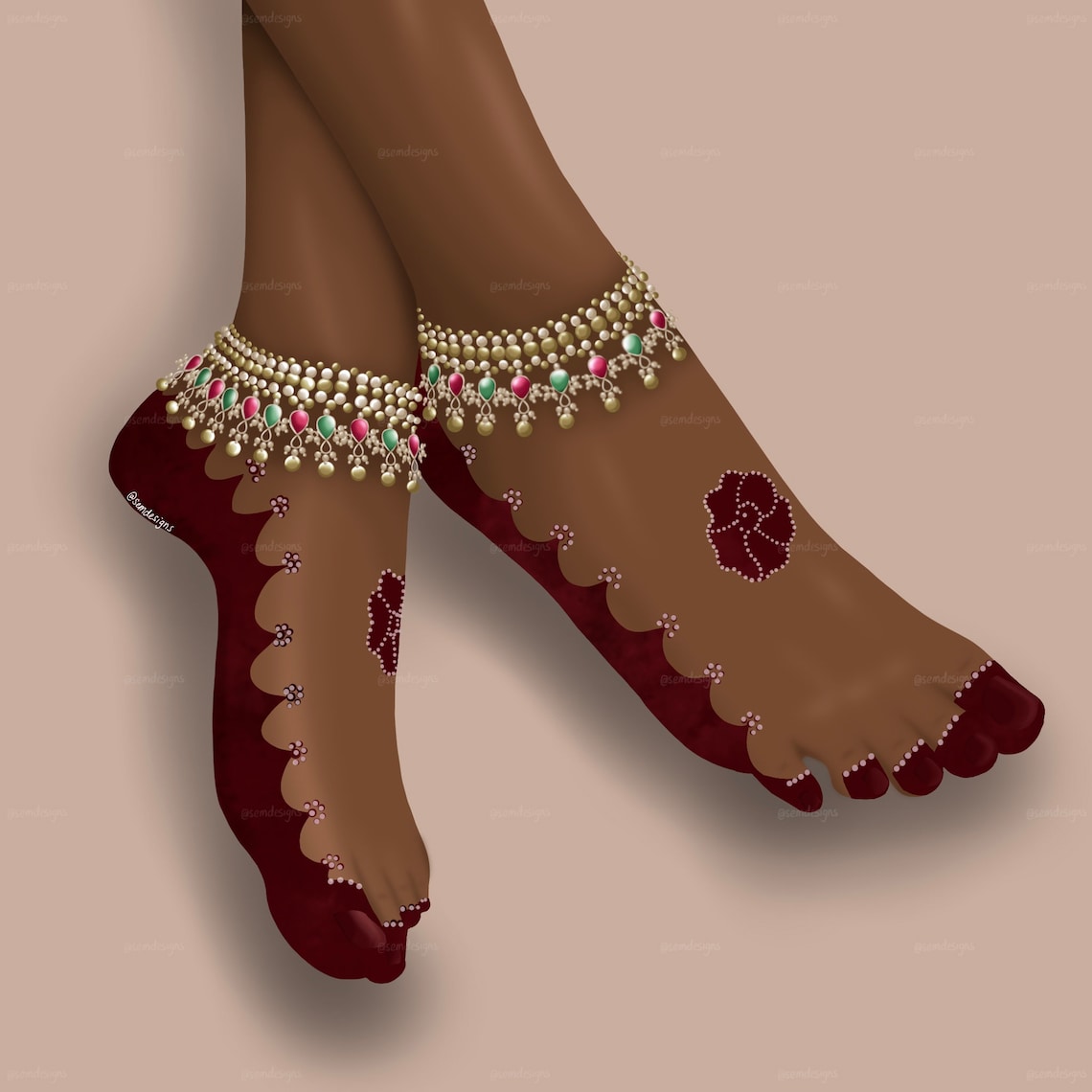 Exquisite Mehndi & Payal Feet Illustration | Detailed Pakistani, Indian ...
