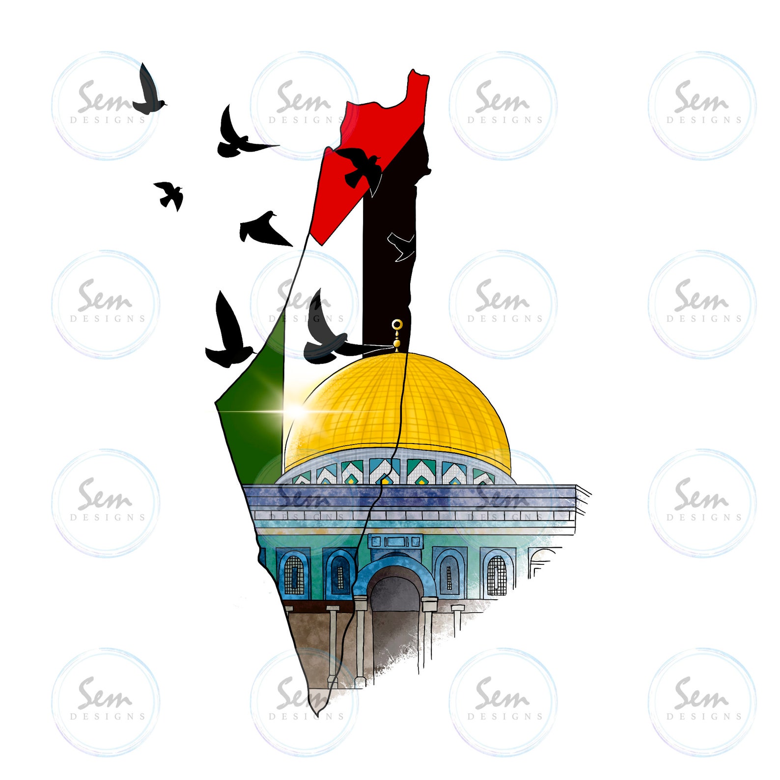 Palestine Free Gaza Al Aqsa Mosque Golden Dome Digital Downloadable ...