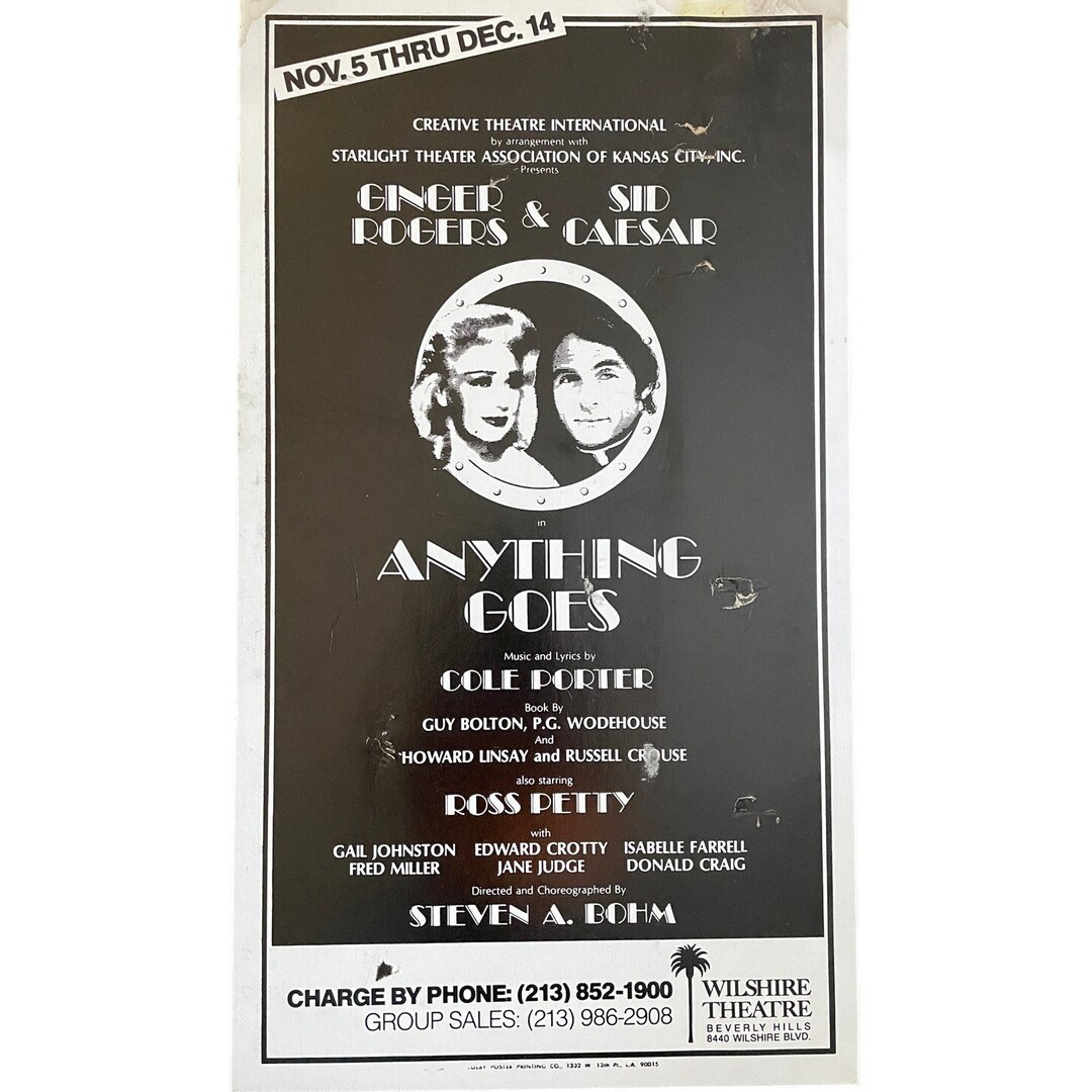 RARE ANYTHING GOES Ginger Rogers Sid Caesar Window Card 1980 Limited ...