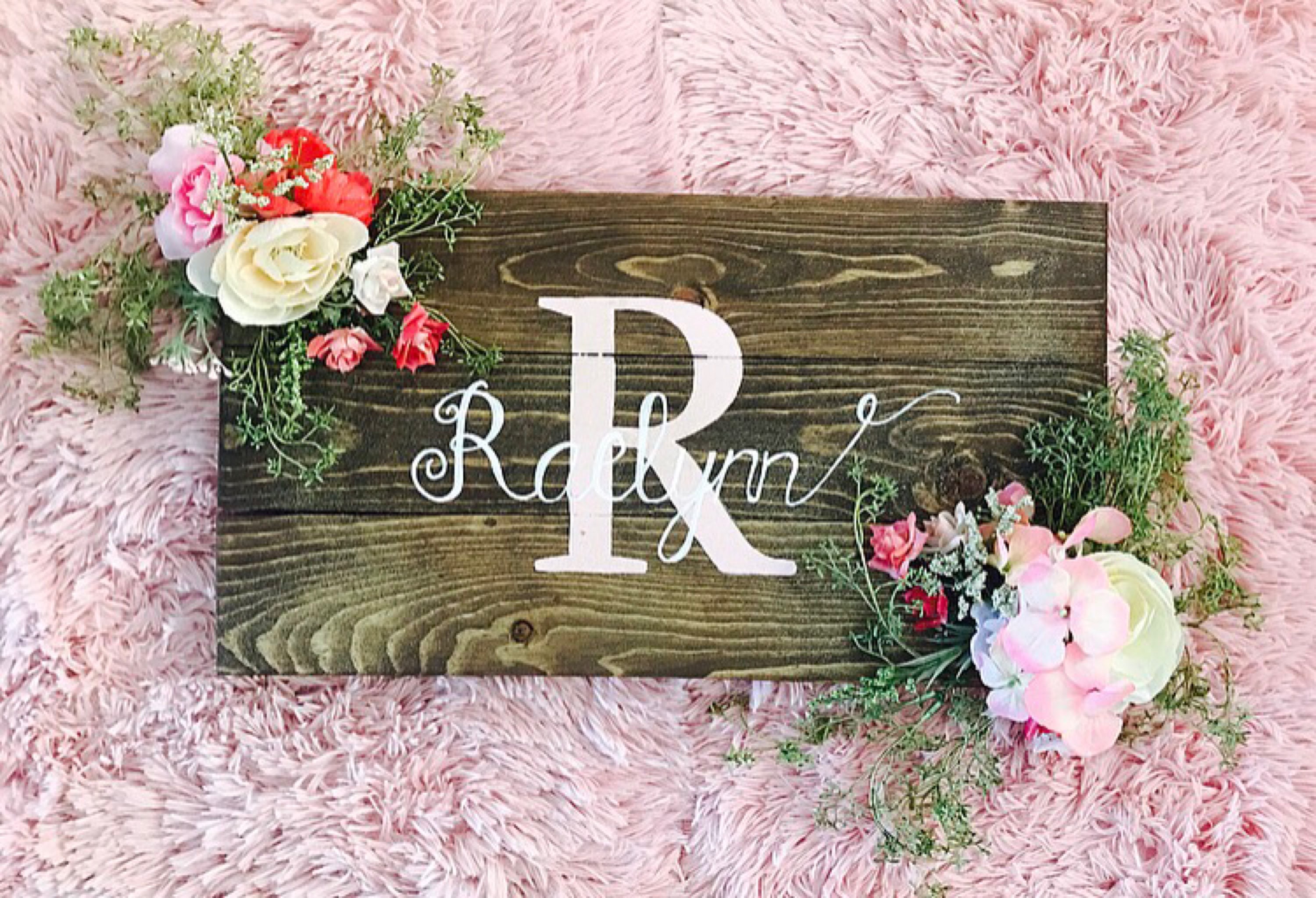 Custom Name Sign Baby Name Sign With Flower Floral Accent Wood Sign ...