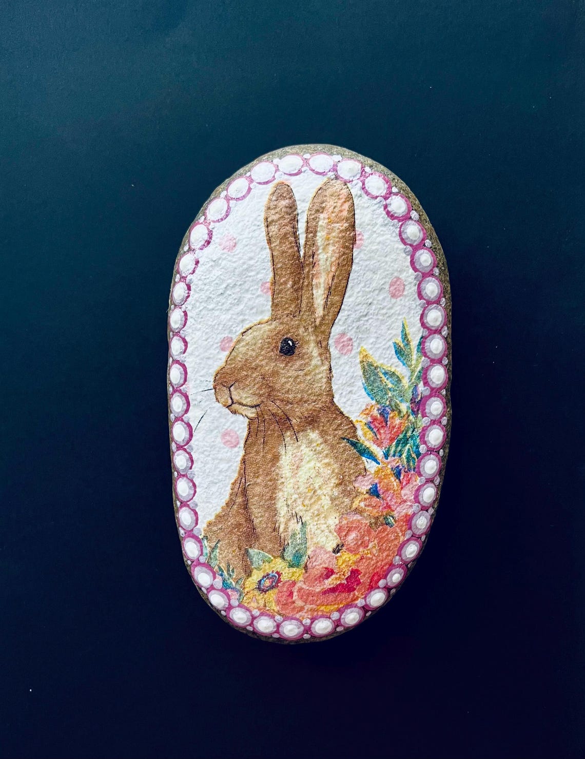 Decoupage Rabbit Painted Rock: 6-inch Garden Art Stone - Etsy