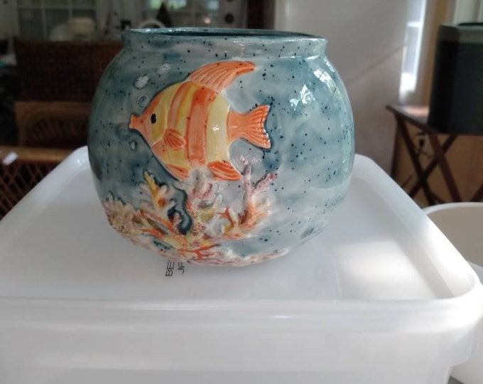 Asian Koi Fish Planter Satsuma Style Fishbowl 8x10.5 Cachepot Plant ...