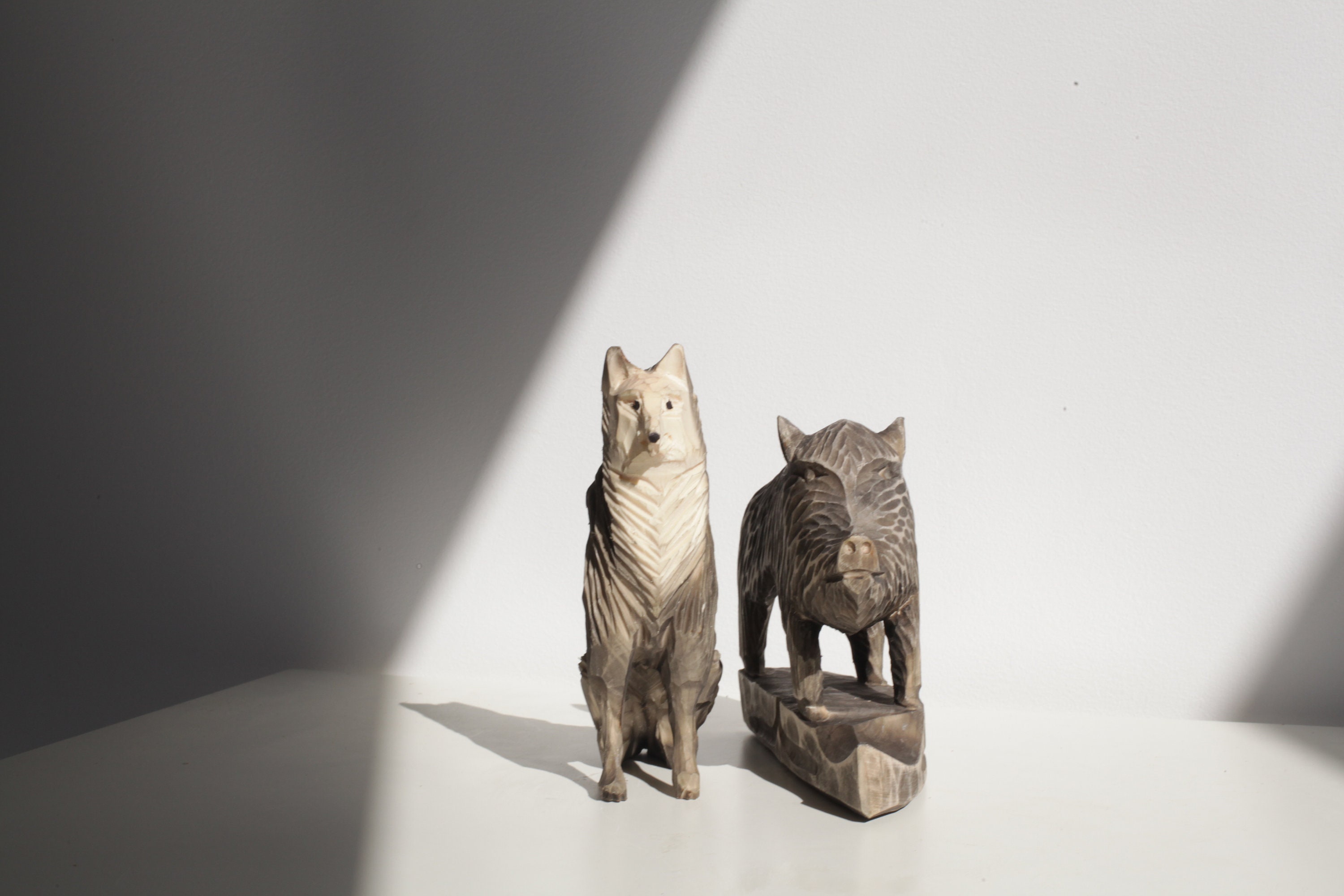 Wood Carving Wolf set forest animals wolf statue wooden wild | Etsy