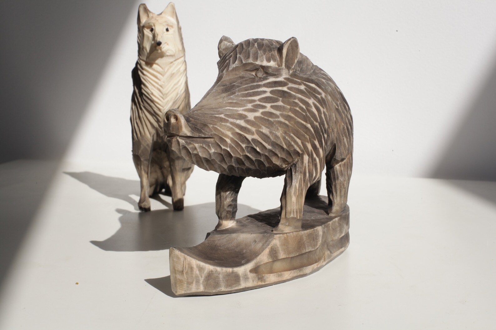 Wood Carving Wolf set forest animals wolf statue wooden wild | Etsy