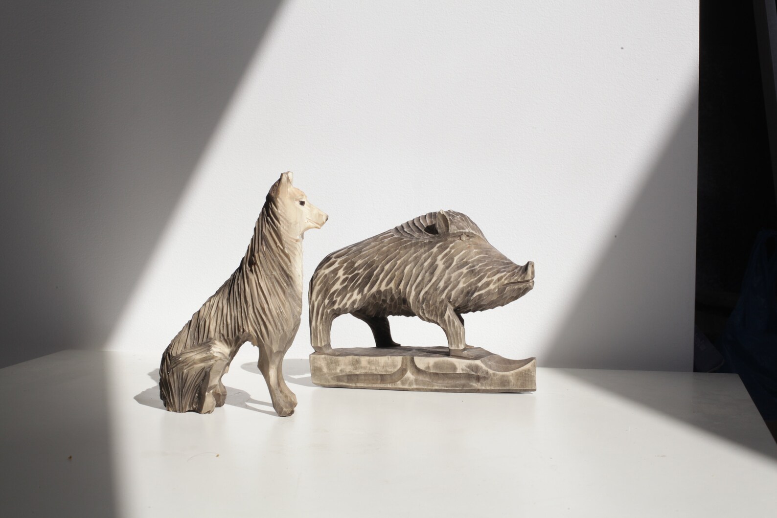 Wood Carving Wolf set forest animals wolf statue wooden wild | Etsy